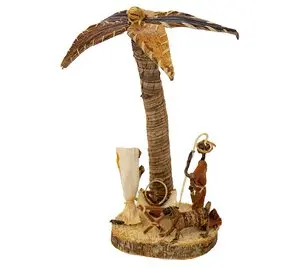 GLOBAL CRAFTS Banana Fiber Palm Tree Nativity T Abletop Scene - One-color