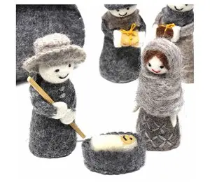 GLOBAL CRAFTS 12pc Handmade Felt Nativity Set W/ Storage Barn