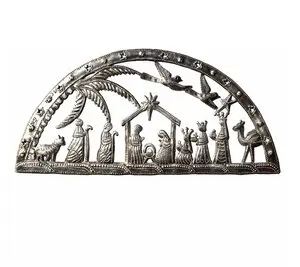 GLOBAL CRAFTS Christmas Nativity Haitian Metal Drum Wall Art - One-color