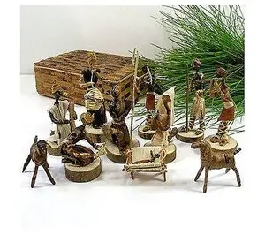 GLOBAL CRAFTS Nativity Set Handmade In Kenya Fr M Banana Fiber - One-color