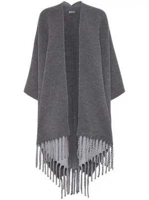 Brunello Cucinelli Wool-cashmere Cape With Fringed Edge - Grey