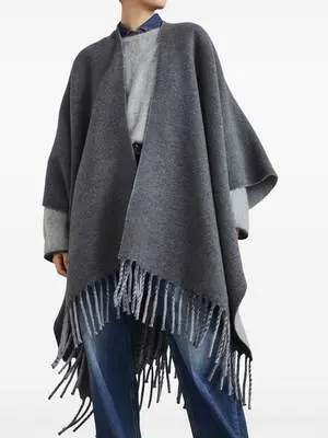 Brunello Cucinelli Wool-cashmere Cape With Fringed Edge - Grey