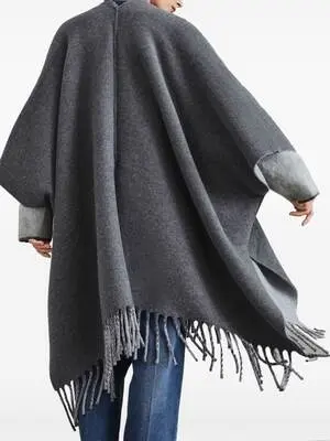 Brunello Cucinelli Wool-cashmere Cape With Fringed Edge - Grey
