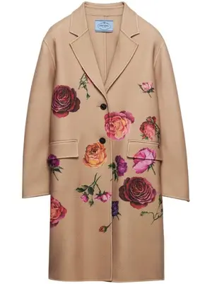 Prada Floral-print Cashmere Coat