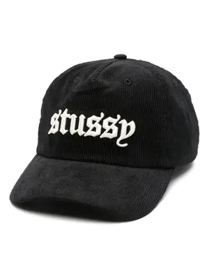 StüSsy Mid-Depth Old English Snapback Corduroy Cap - Black