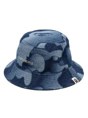 A BATHING APE® Logo-plaque Denim Bucket Hat - Blue