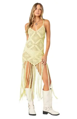 EDIKTED Fringe Open Knit Minidress