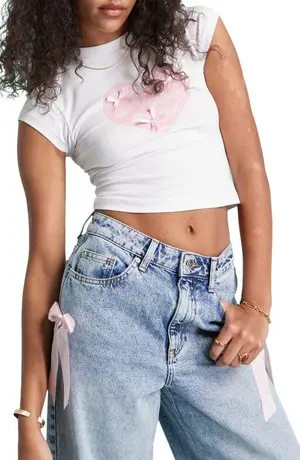MISS SELFRIDGE Self Love Club Bow Graphic Baby Tee