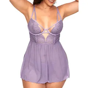 ADORE ME Rae Unlined Babydoll & G-string Set Lingerie Dark Purple