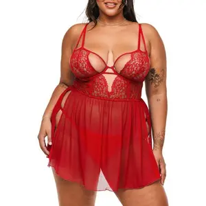 ADORE ME Rae Unlined Babydoll & G-string Set Lingerie - Dark Red
