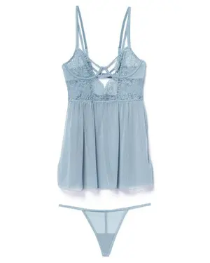 ADORE ME Rae Unlined Babydoll & G-string Set Lingerie - Medium Blue