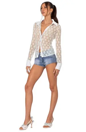 EDIKTED Cecilia Floral Lace Button-up Top