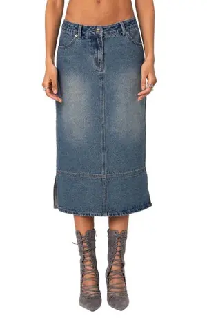 EDIKTED Lassy Denim Midi Skirt