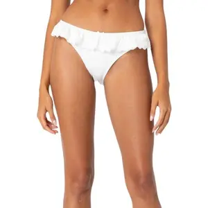 EDIKTED Ruffle Lace Trim Bikini Bottom - White