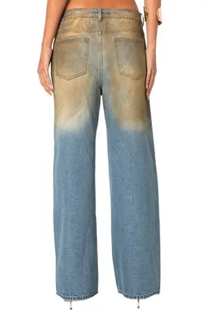 EDIKTED Muddy Wash Wide Leg Jeans