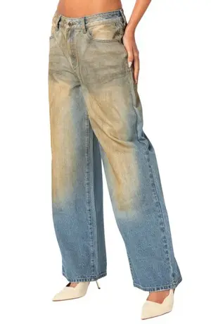 EDIKTED Muddy Wash Wide Leg Jeans
