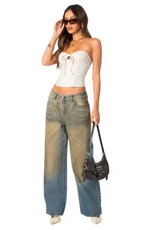 EDIKTED Muddy Wash Wide Leg Jeans