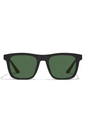 Quay Flip Side 53mm Polarized Square Sunglasses - Matte Black / Green Polarized