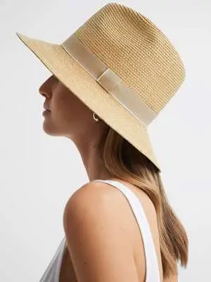 REISS Gracie Raffia Short Brim Sun Hat