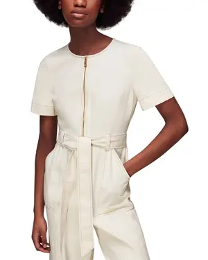 Whistles Zip Front Denim Jumpsuit - Ivory