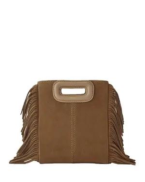 Maje Mini Fringe Suede Crossbody Bag - Camel
