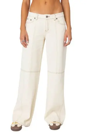 Women's Wide Leg Jeans with Contrast Stitching