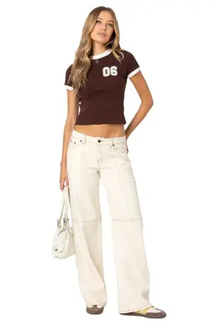 EDIKTED Contrast Stitch Wide Leg Jeans