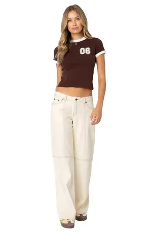 EDIKTED Contrast Stitch Wide Leg Jeans
