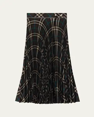 Burberry Burberry Pleated Check Midi Skirt With Slit - Snug Ip Check