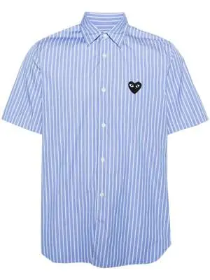 Play Comme Des Garcon Heart-patch Striped Shirt - Blue