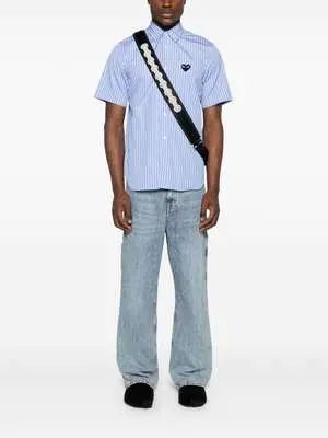 Play Comme Des Garcon Heart-patch Striped Shirt - Blue