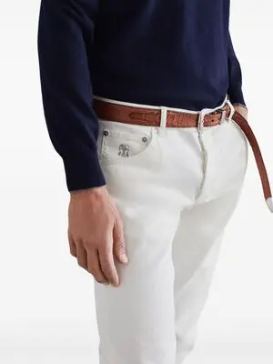 Brunello Cucinelli Logo-embroidered Jeans - White