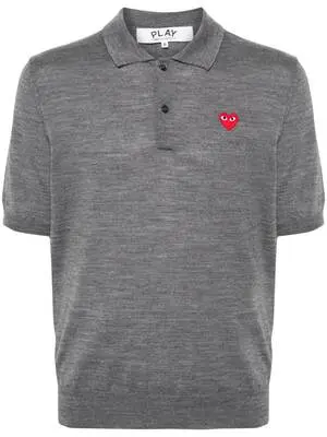 Play Comme Des Garcon Heart-patch Wool Polo Shirt - Grey