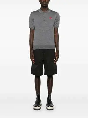 Play Comme Des Garcon Heart-patch Wool Polo Shirt - Grey