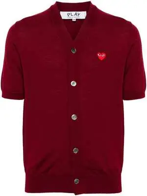 Play Comme Des Garcon V-neck Wool Cardigan - Red