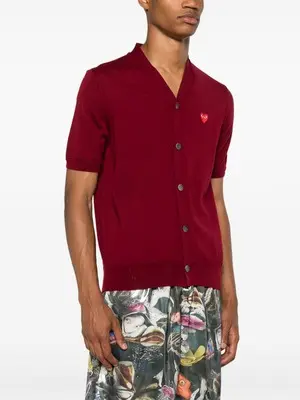 Play Comme Des Garcon V-neck Wool Cardigan - Red
