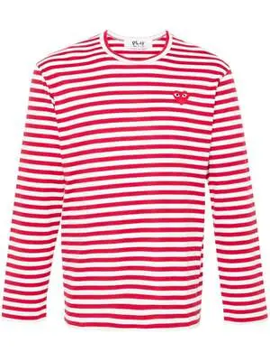 Play Comme Des Garcon Heart-patch Striped T-shirt - Red