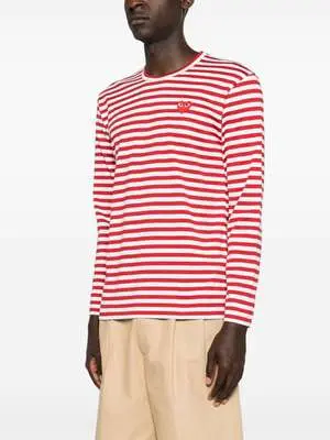 Play Comme Des Garcon Heart-patch Striped T-shirt - Red
