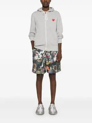 Play Comme Des Garcon Mélange-effect Cotton Hoodie - Grey