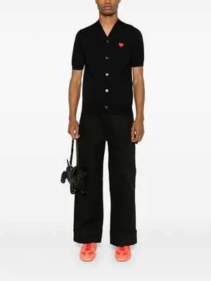 Play Comme Des Garcon V-neck Wool Cardigan - Black