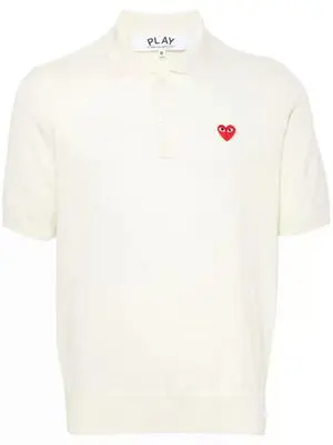 Comme Des Garçons Heart-patch Wool Polo Shirt - White