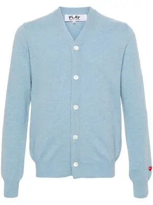 Play Comme Des Garcon Heart-patch Wool Cardigan - Blue