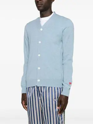 Play Comme Des Garcon Heart-patch Wool Cardigan - Blue