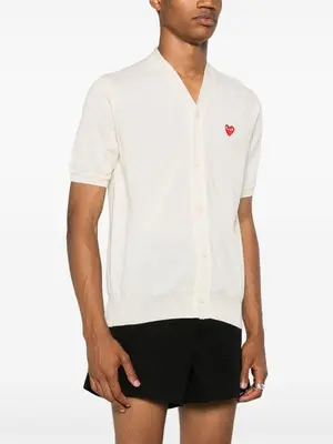 Play Comme Des Garcon Heart-patch Wool Cardigan - White