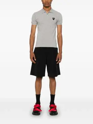 Play Comme Des Garcon Heart-patch Piqué Polo Shirt - Grey