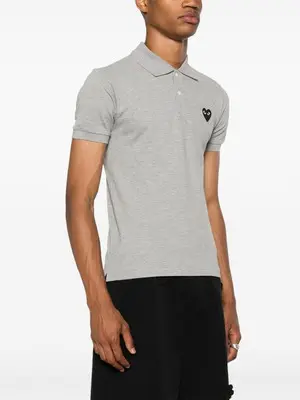 Play Comme Des Garcon Heart-patch Piqué Polo Shirt - Grey