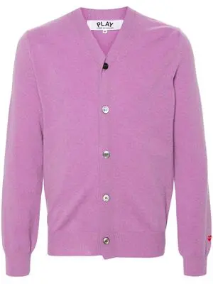 Play Comme Des Garcon Heart-patch Wool Cardigan - Purple