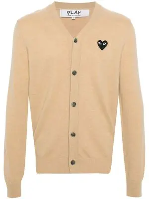 Play Comme Des Garcon Heart Patch Wool Cardigan - Neutrals