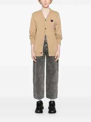 Play Comme Des Garcon Heart Patch Wool Cardigan - Neutrals