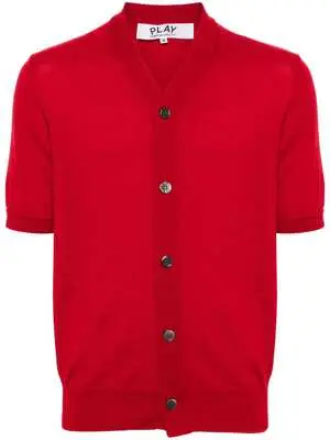 Play Comme Des Garcon V-neck Wool Cardigan - Red